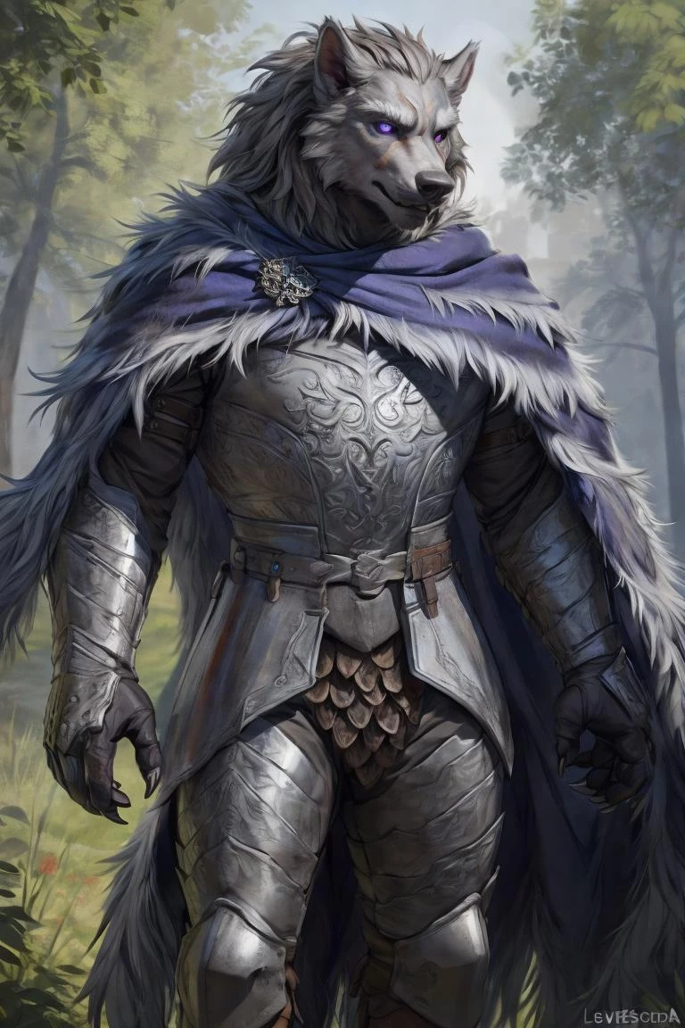 A painting of a man in armor with a wolf on his back - SeaArt AI