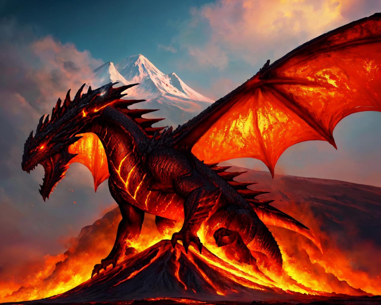 A large dragon with a huge fire breathing out of it's mouth - SeaArt AI