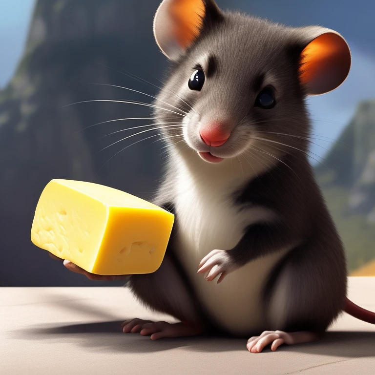cute furry mouse eating cheese, pixar - SeaArt AI