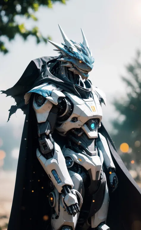 A close up of a robot with a cape and a sword - SeaArt AI