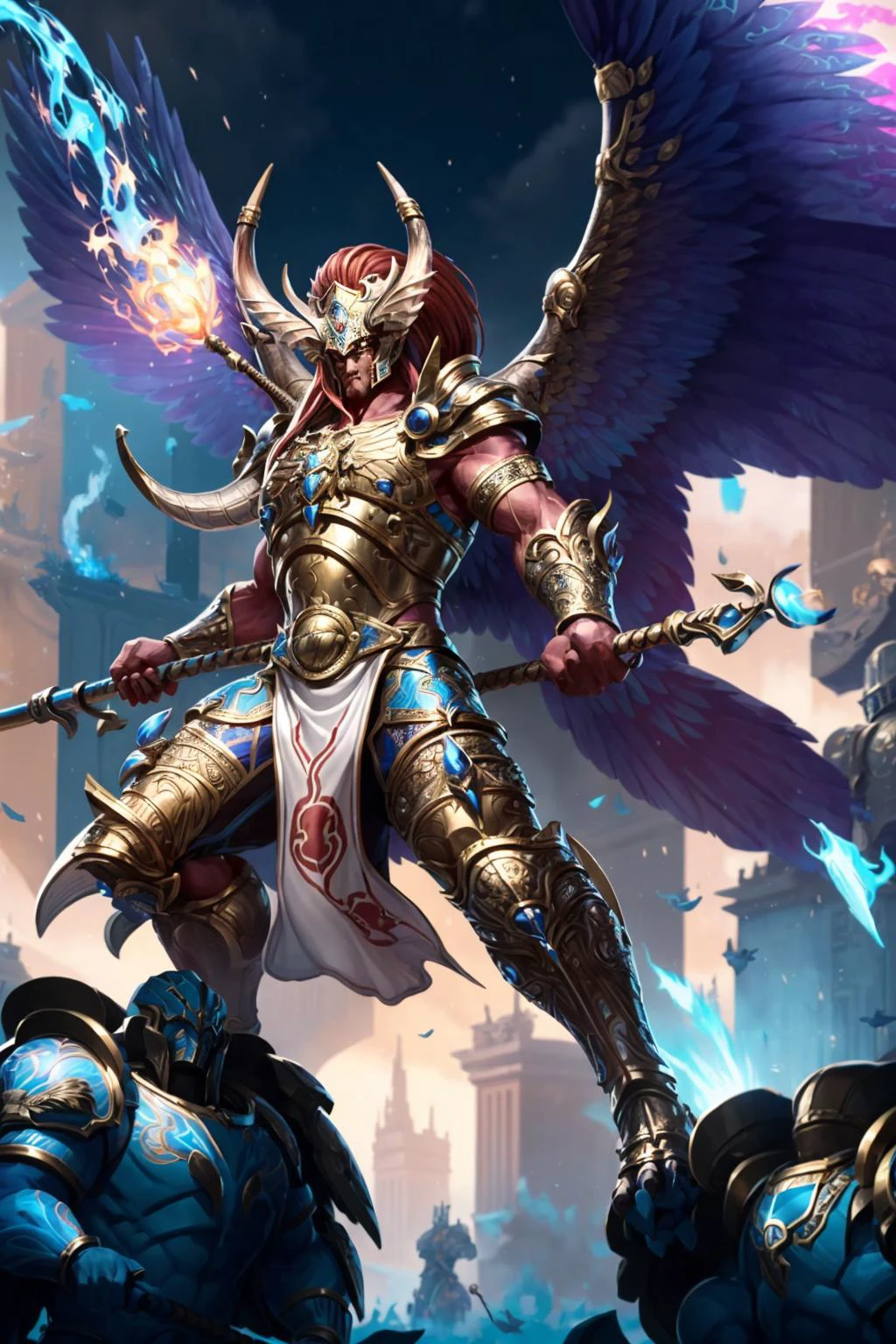 Photo of magnus, wearing intricate ornamented metallic armor, holding ...