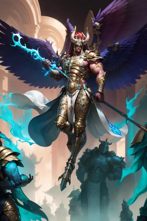 Photo of magnus, wearing intricate ornamented metallic armor, holding ...