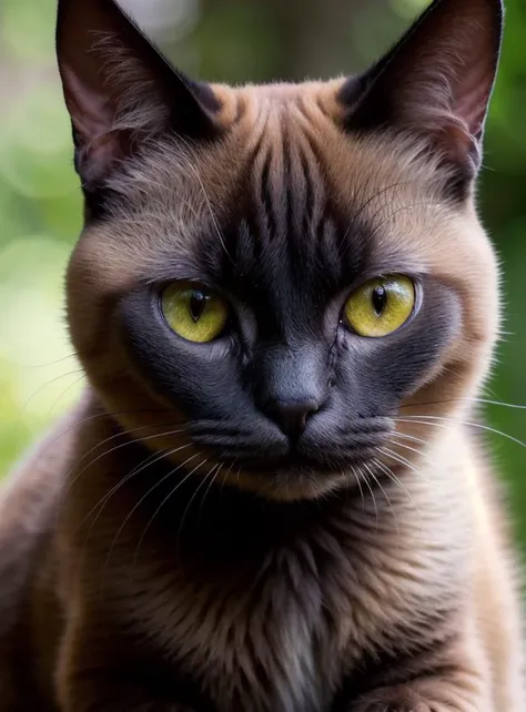 closeup portrait of beautiful siamese cat (serious:1.2) look (bright side light rim light:1.2 ...