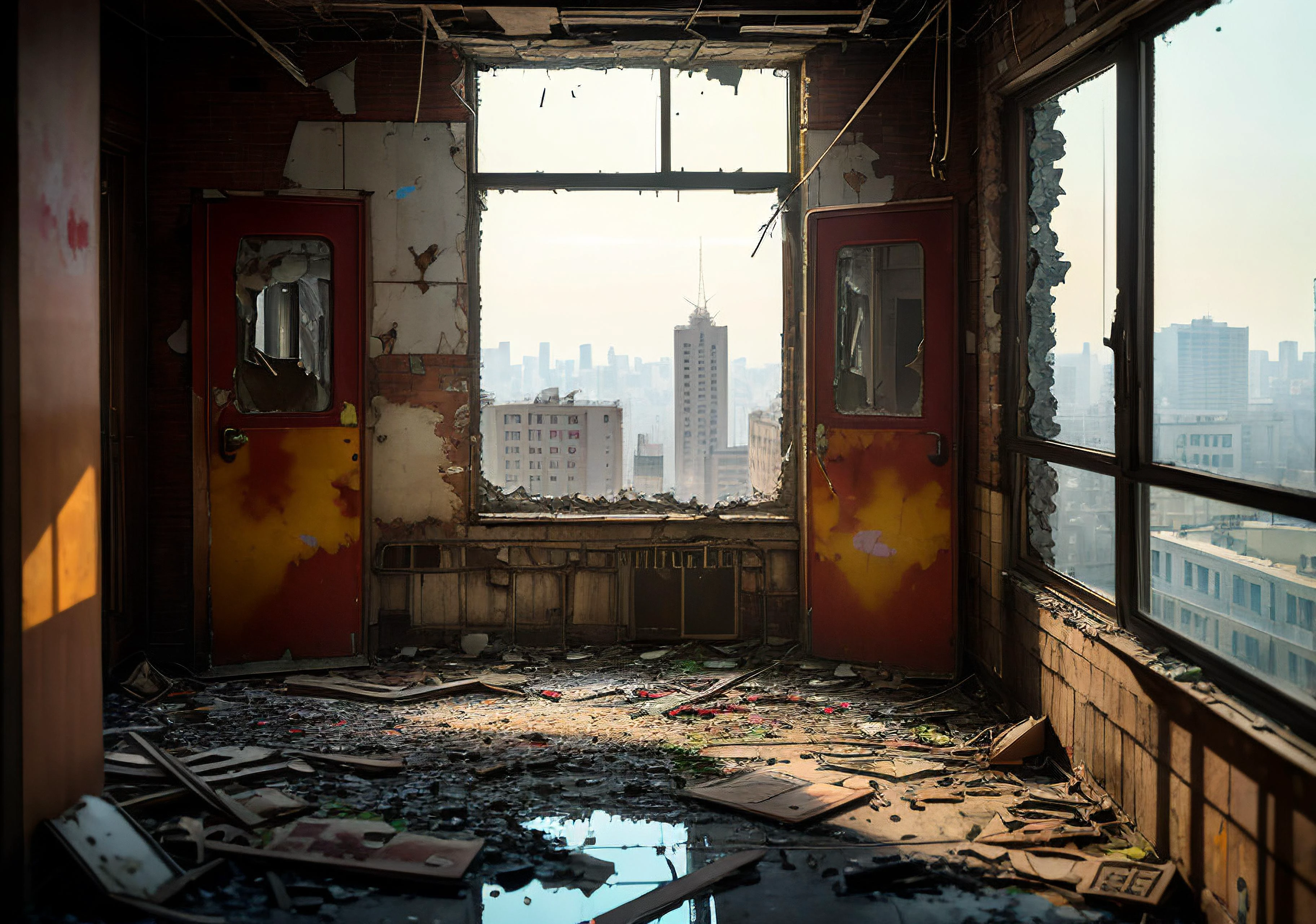 ((professional architecture commercial photography)), tilt-shift photo, interior destroyed ...