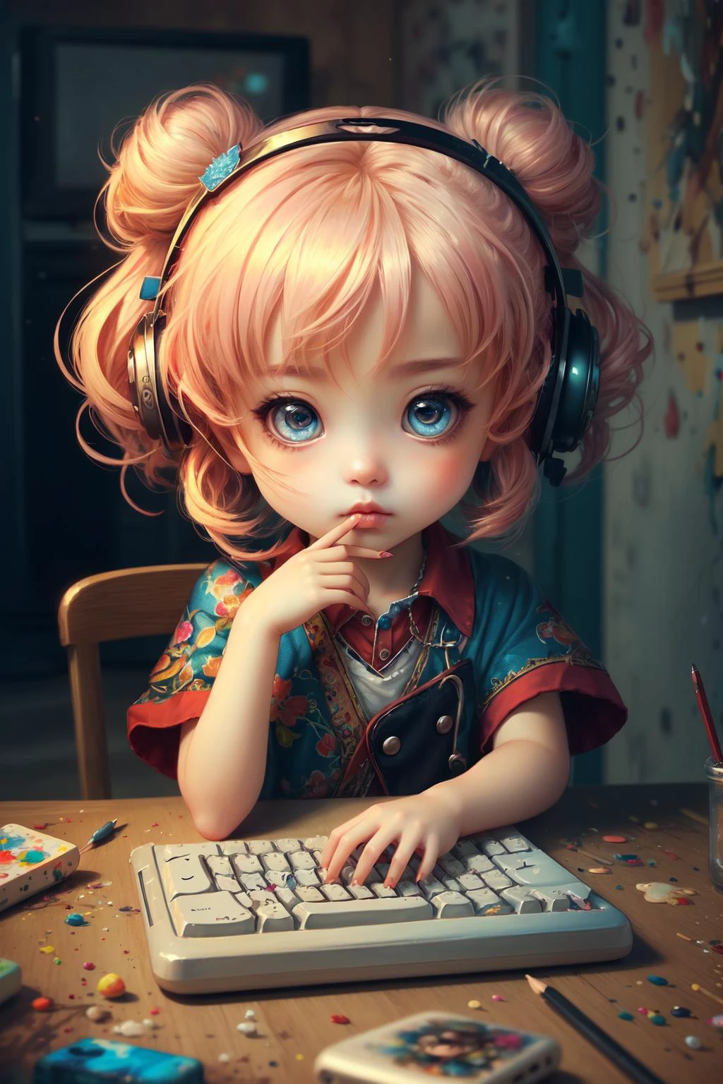 computadora, teclado,Chibi,Real,arte - SeaArt AI