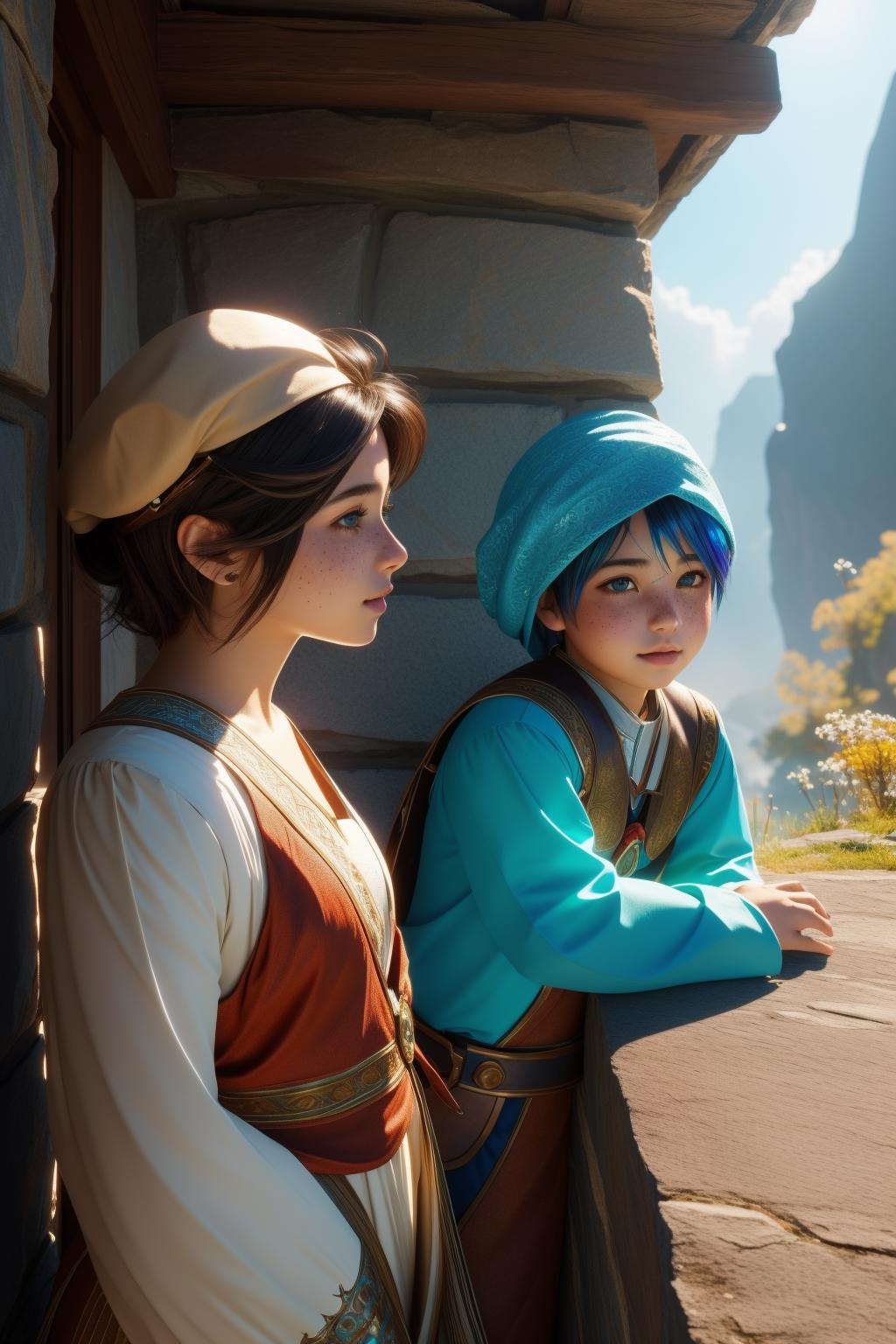 Two women in medieval clothing standing next to each other - SeaArt AI