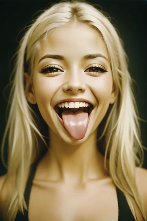 A close up of a woman with a tongue sticking out - SeaArt AI