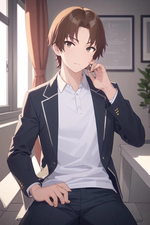 A man sitting at a desk with a laptop and a phone - SeaArt AI