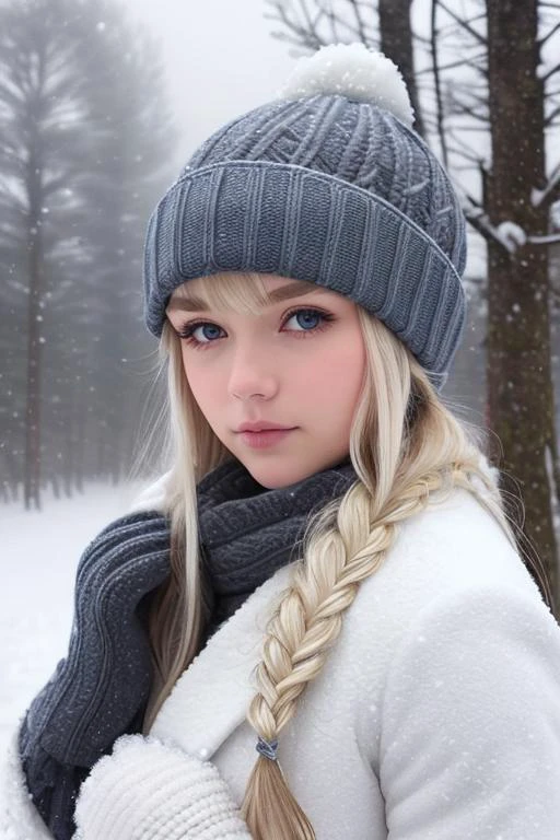 a close up of a woman wearing a hat and scarf - SeaArt AI