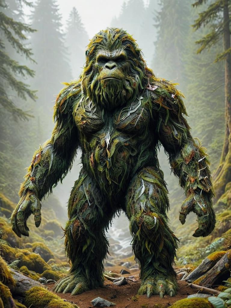 A large green creature standing in the middle of a forest - SeaArt AI