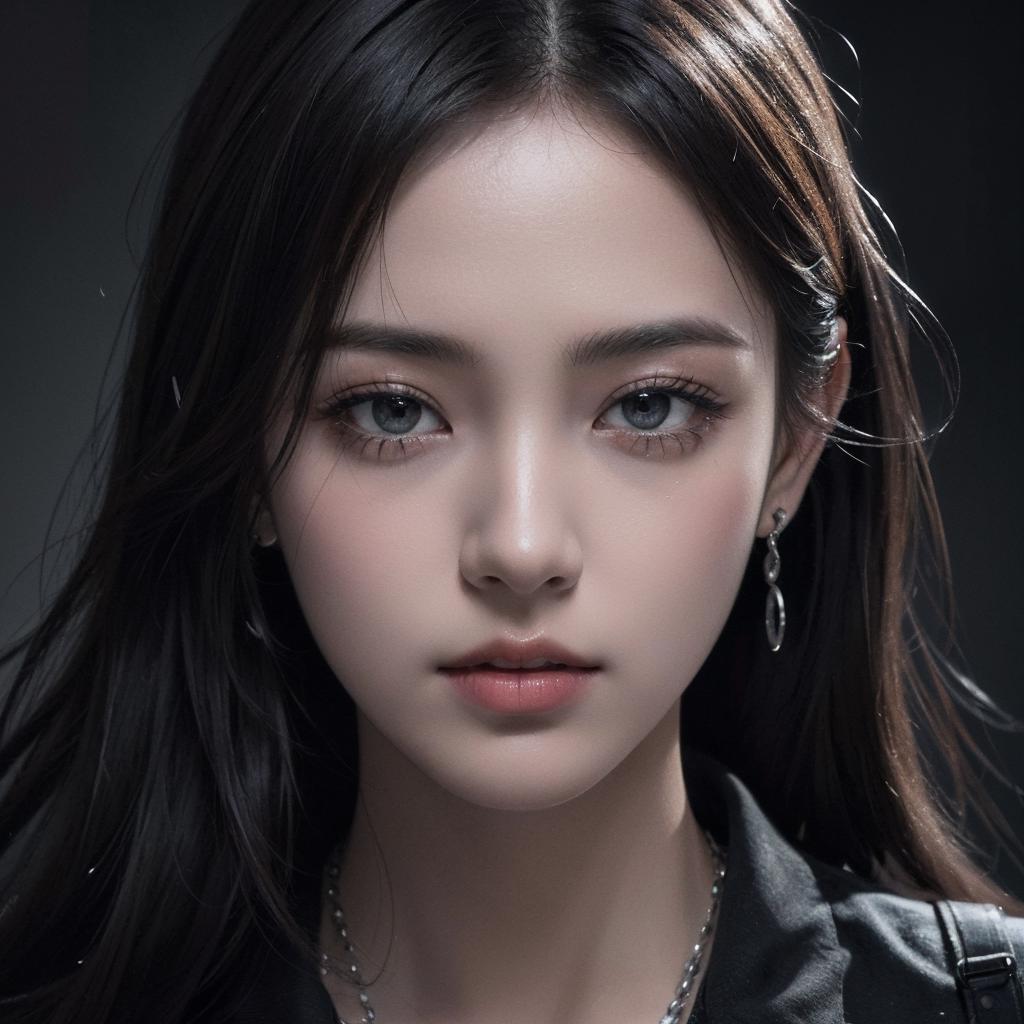 A woman with long black hair and a black jacket - SeaArt AI