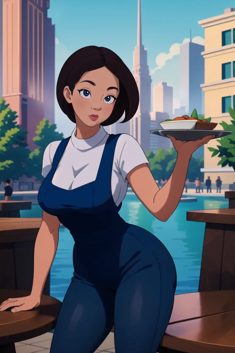 girl,(hotify:1.2) ,waitress,restaurant,outdoors - SeaArt AI