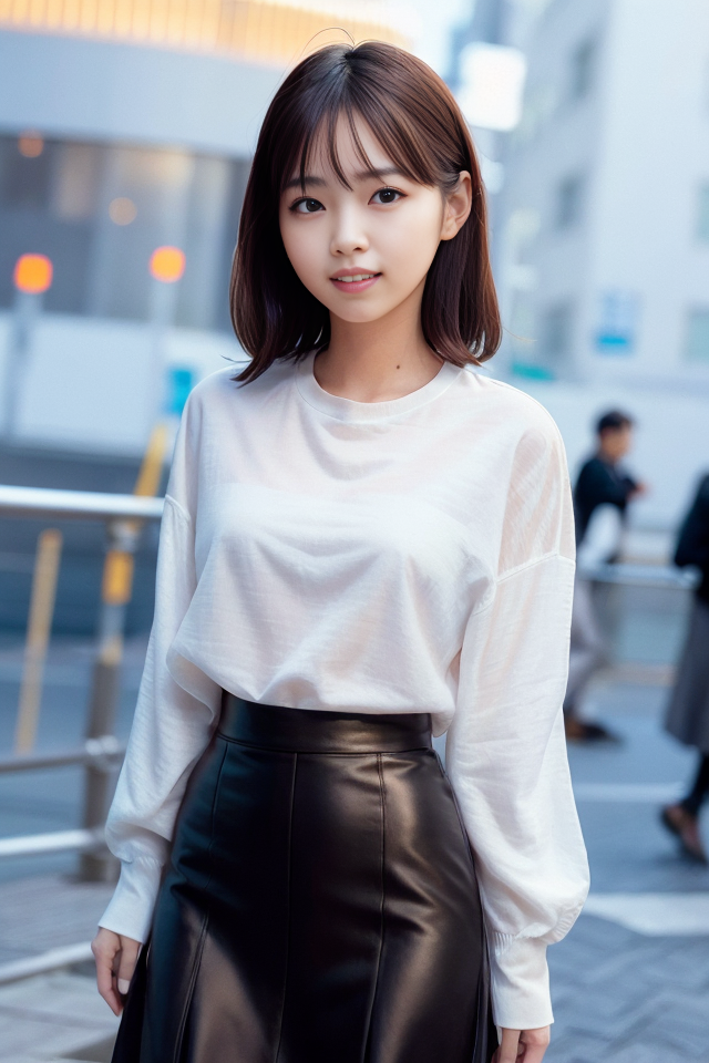 A woman in a white shirt and black skirt posing for a picture - SeaArt AI