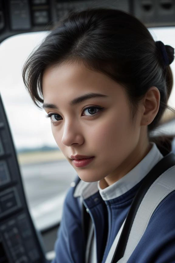 Arafed woman in a cockpit looking at the camera - SeaArt AI