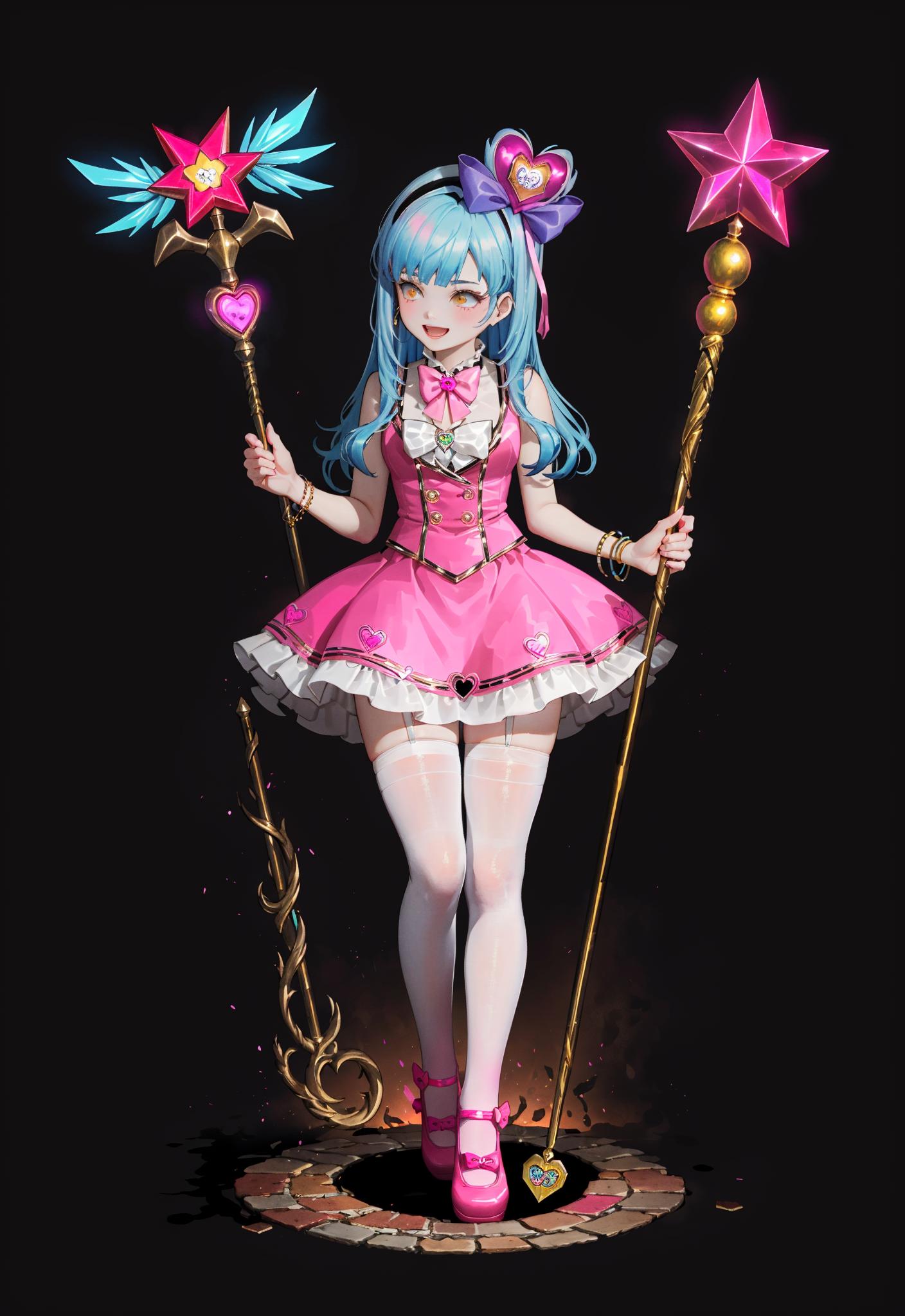 A woman in a pink dress holding a star wand and a star - SeaArt AI