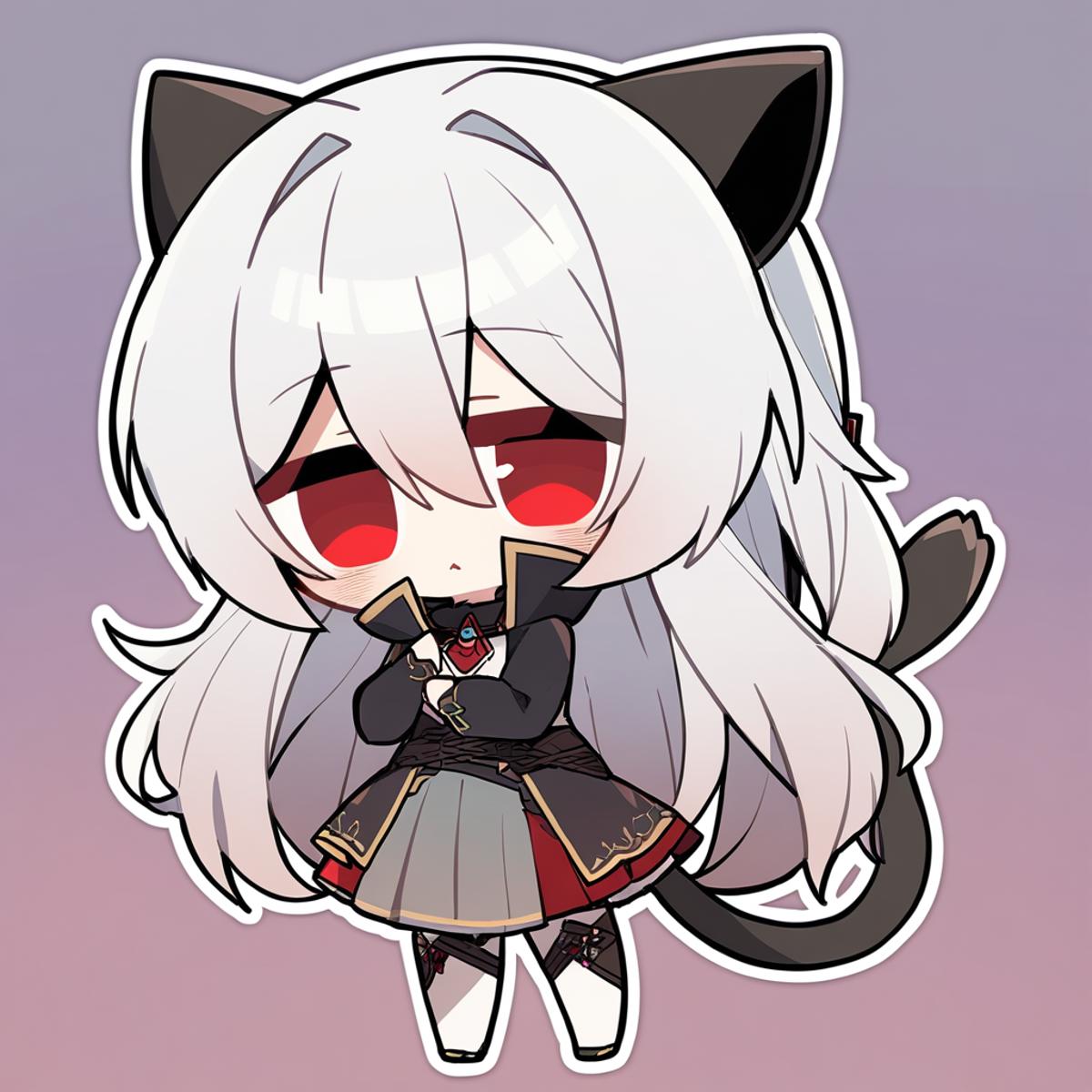 1สาว, ตามลำพัง, ชิบิ, ผมสีเทา, ผมยาว, ตาแดง, หาง, หูสัตว์, cat หาง ...