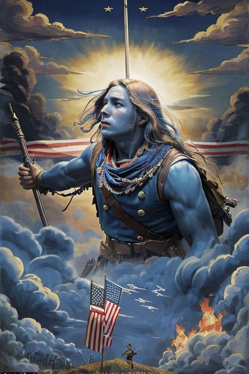 A painting of a man holding a flag and a sword - SeaArt AI