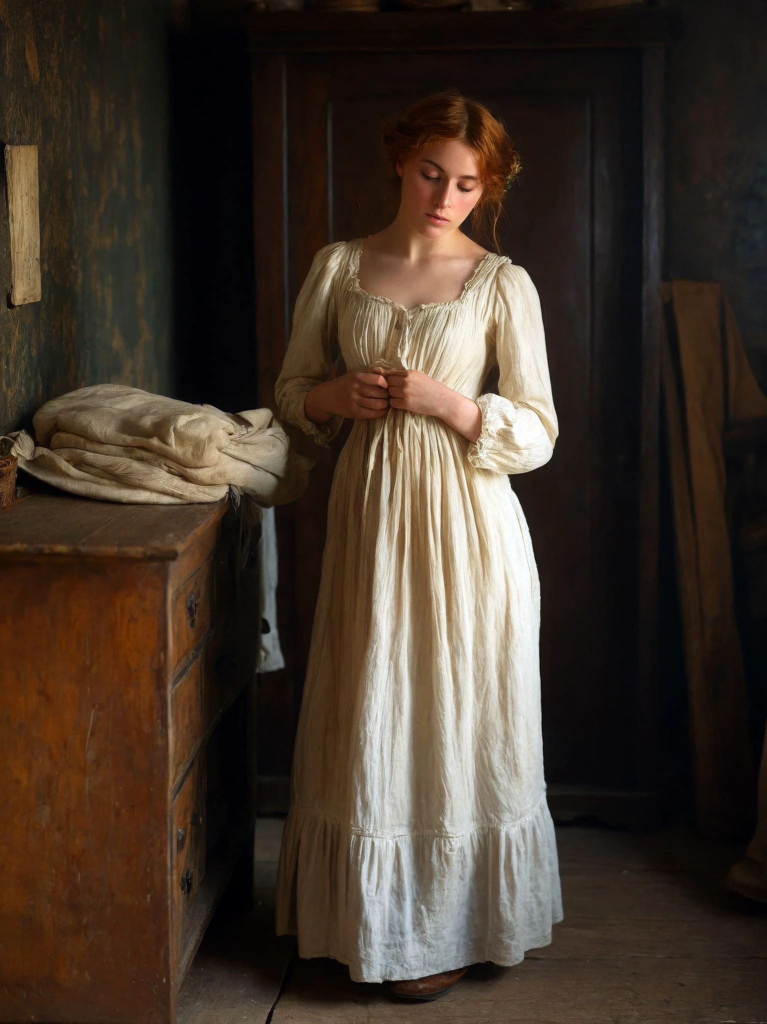 Arafed woman in a white dress standing in a room - SeaArt AI