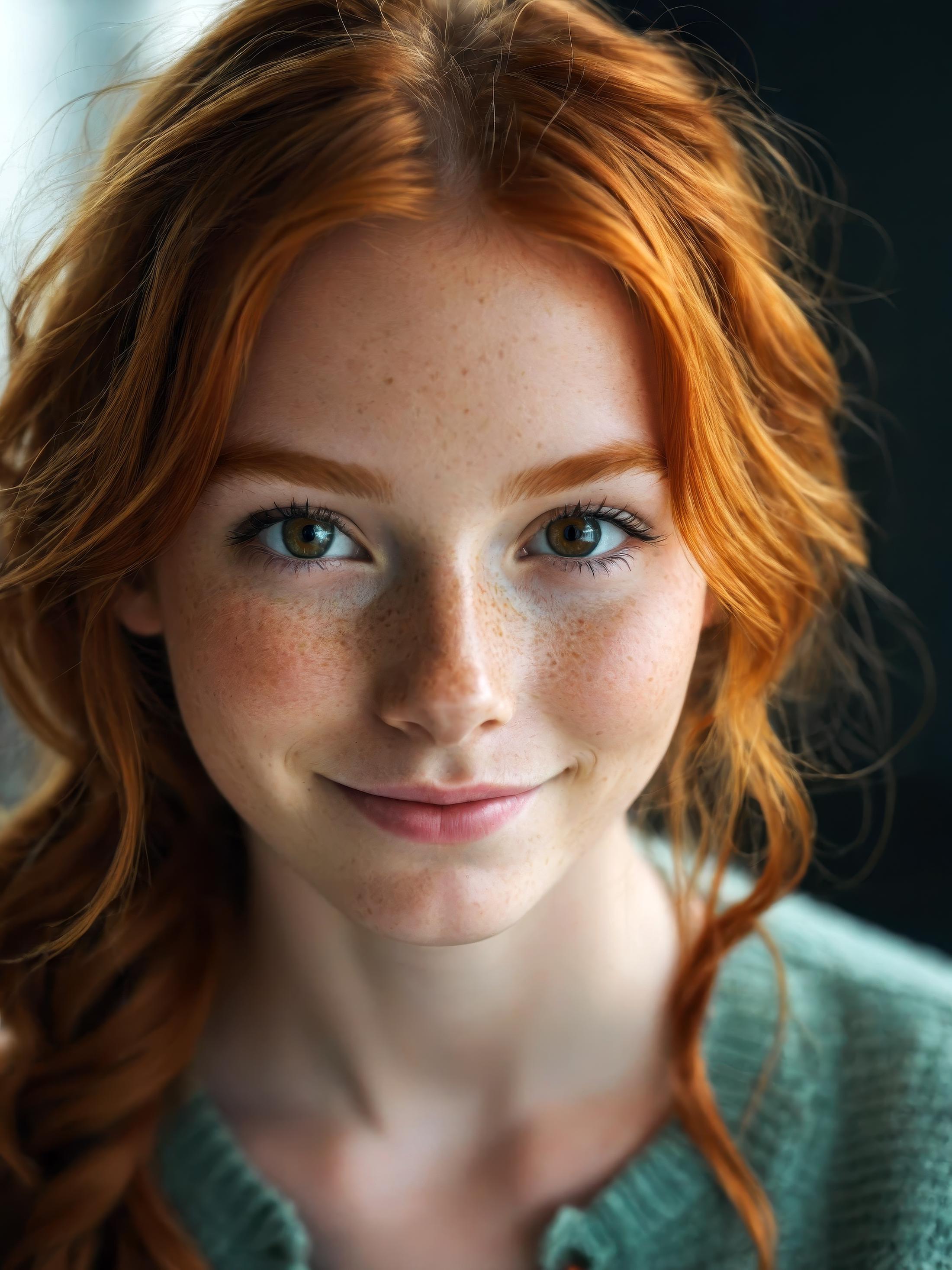 A close up of a woman with red hair and freckled hair - SeaArt AI