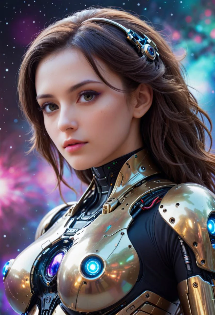 A woman in a futuristic suit with glowing eyes and a headband - SeaArt AI