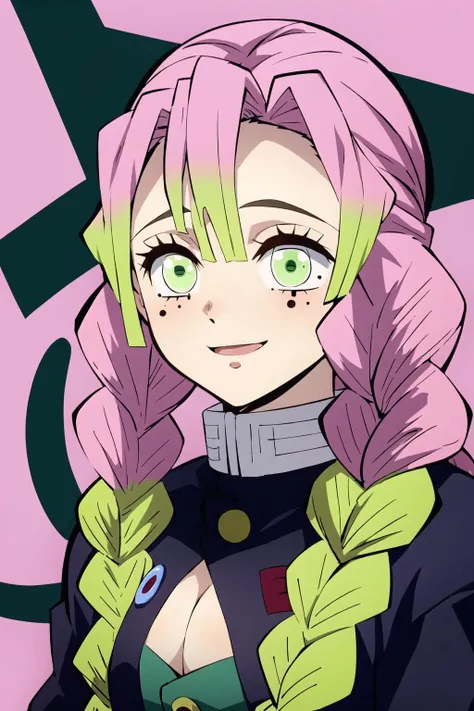 Mitsuri(Demon Slayer), Large breasts, Upper body, haori, Bangs - SeaArt AI