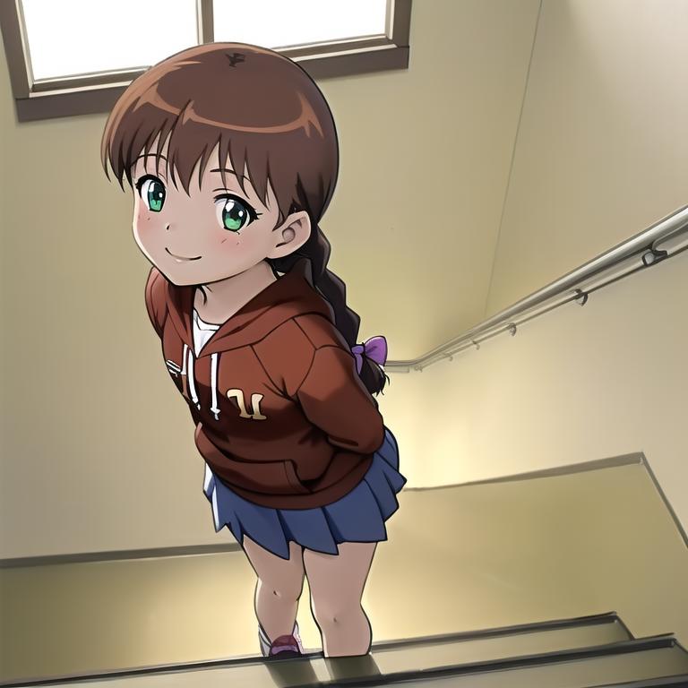 Anime girl standing on a stair rail in a room - SeaArt AI