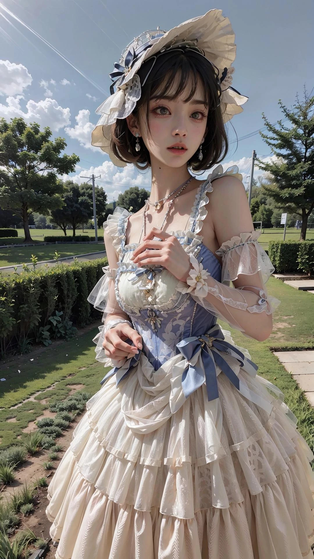 A woman in a dress and hat posing for a picture - SeaArt AI