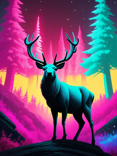 A deer standing on top of a rock in front of a forest - SeaArt AI