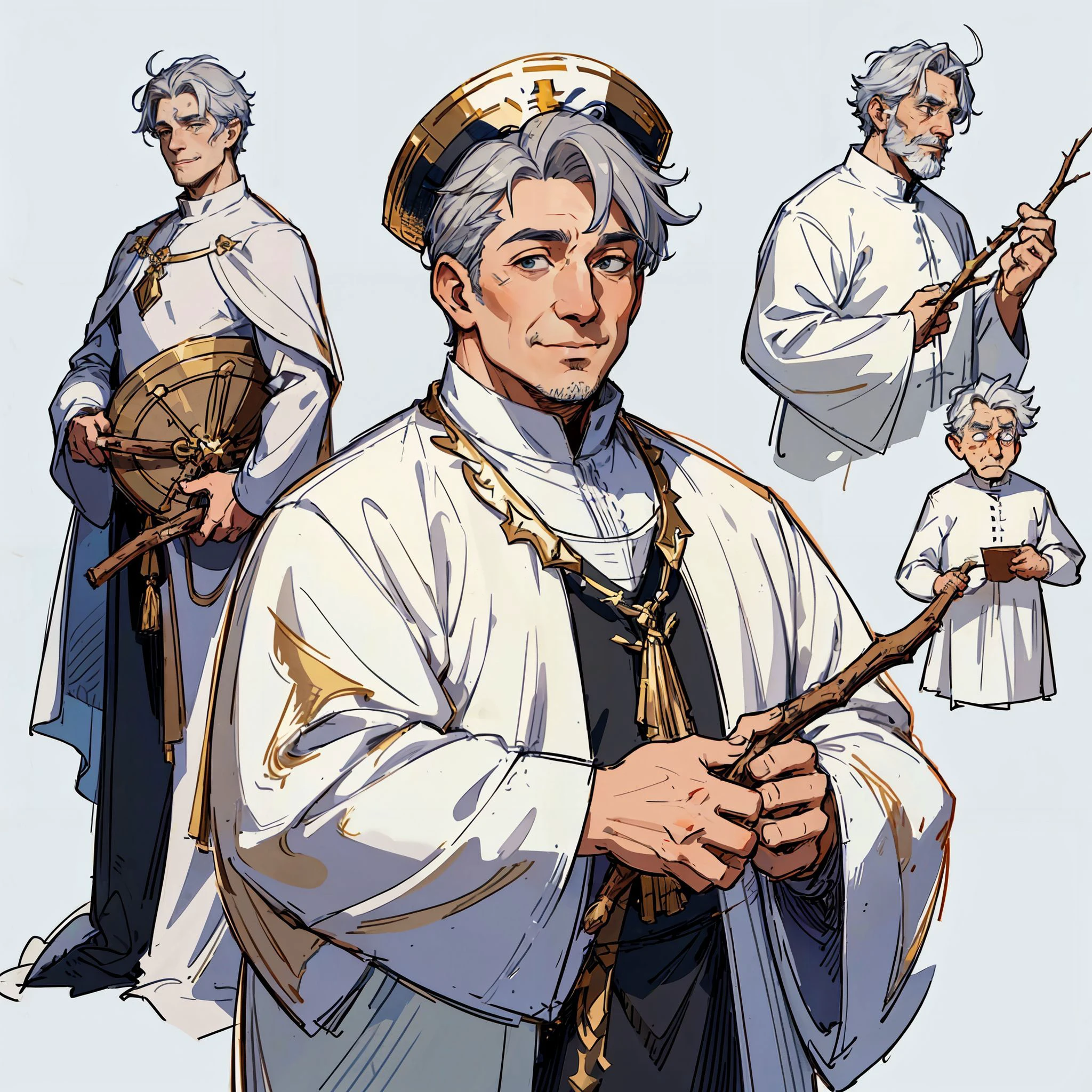 (finished masterpiece male priest holding a twig),(surrounded by ...