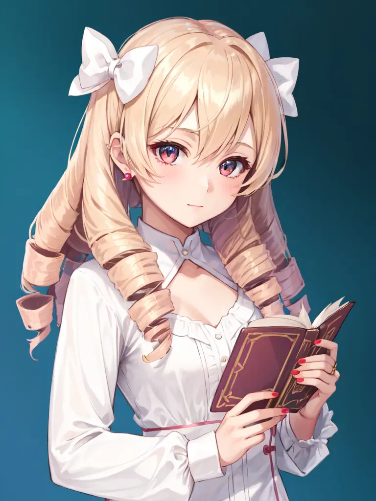 Anime girl with long blonde hair holding a book and a book - SeaArt AI
