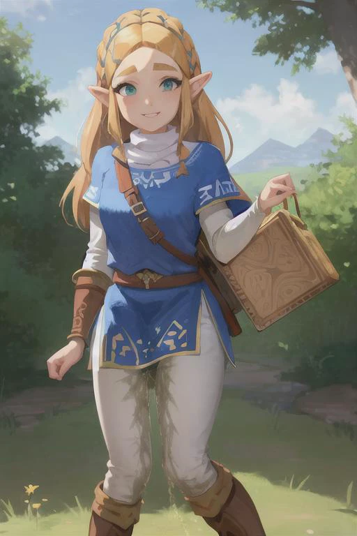 breath of the wild, princess zelda, (((pee stain))), smile, (standing ...