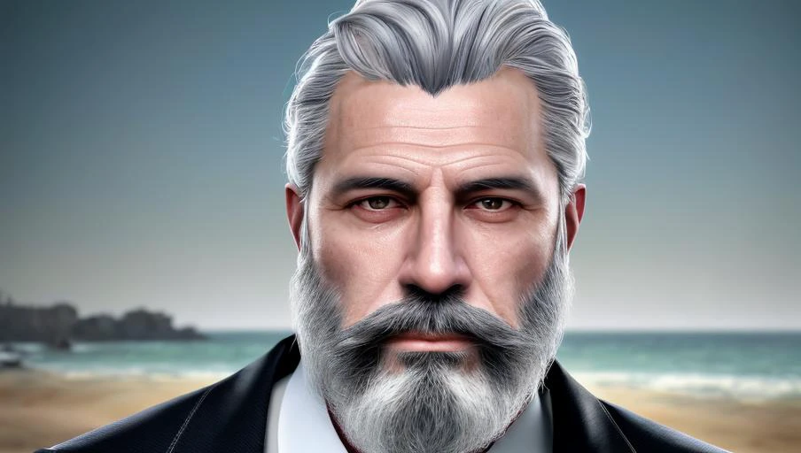 A portrait of middle aged Italian man, grey hair, beard, Mediterranean ...