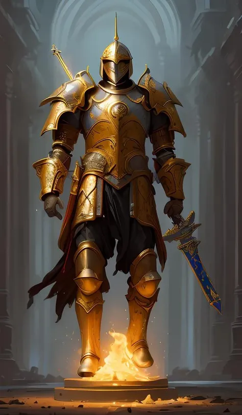 esoteric knight in armor with sword!! murky lighting, wind blowing ...