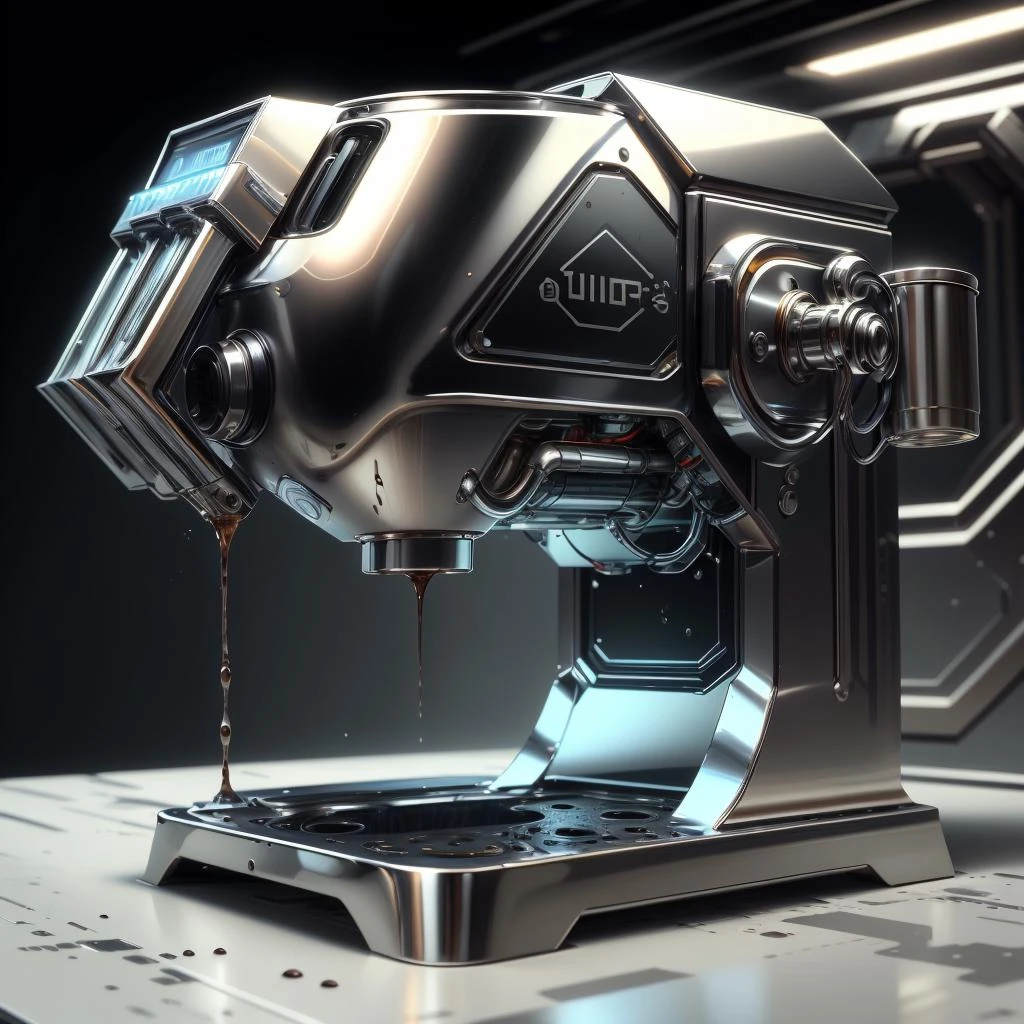 chrometech , scifi, metallic , chrome, coffee machine - SeaArt AI