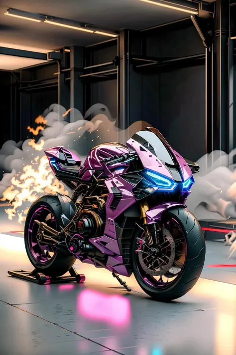 Purple motorcycle with a pink and blue paint job on it - SeaArt AI