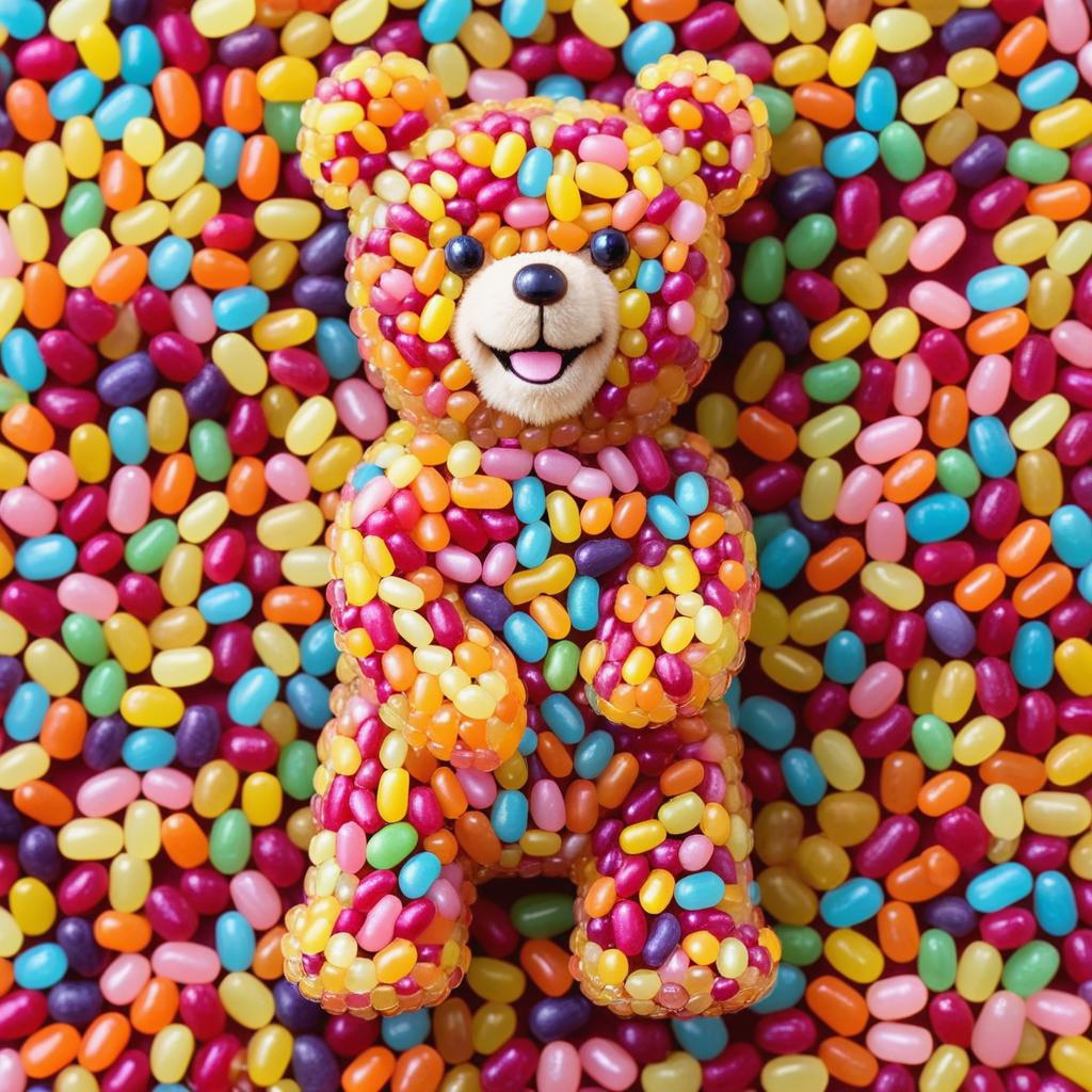 A close up of a teddy bear made out of candy and jelly beans - SeaArt AI