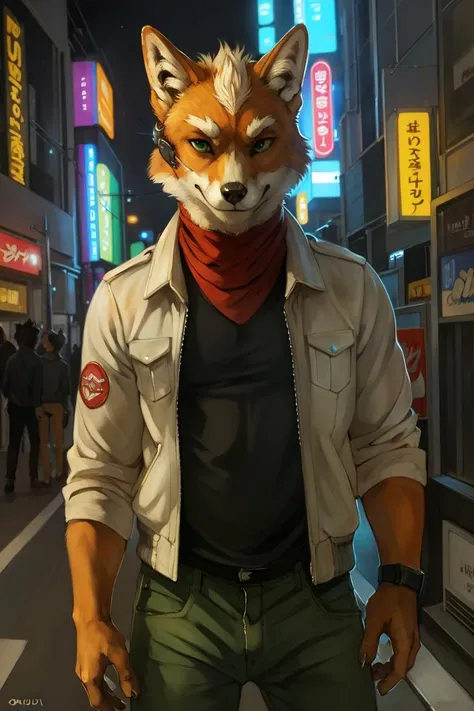 (by oouna, by honovy) male, fox, solo, wearing jacket - SeaArt AI