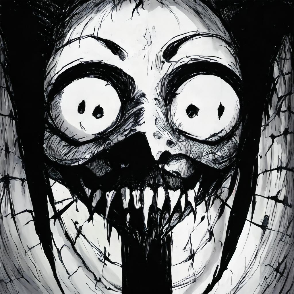 A drawing of a creepy looking face with a big smile - SeaArt AI