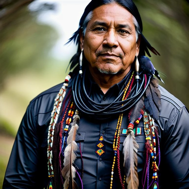 native american man, cybernetically linked and cabled with a real big ...