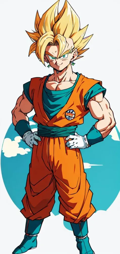 A cartoon of a young gohan with a blue background - SeaArt AI