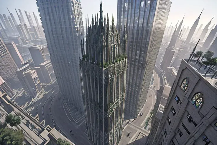 masterpiece, best quality, The building looks like a giant twisted ...