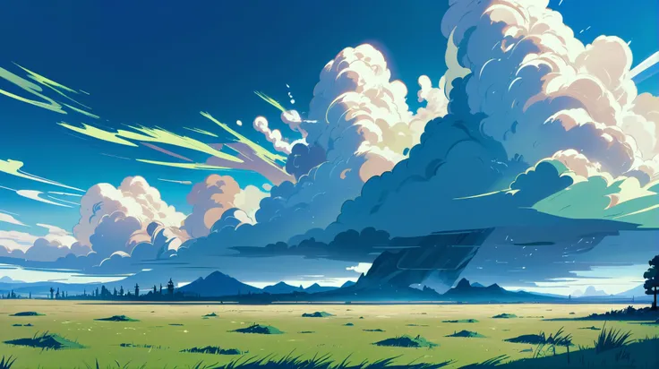 Anime landscape with a large cloud in the sky - SeaArt AI