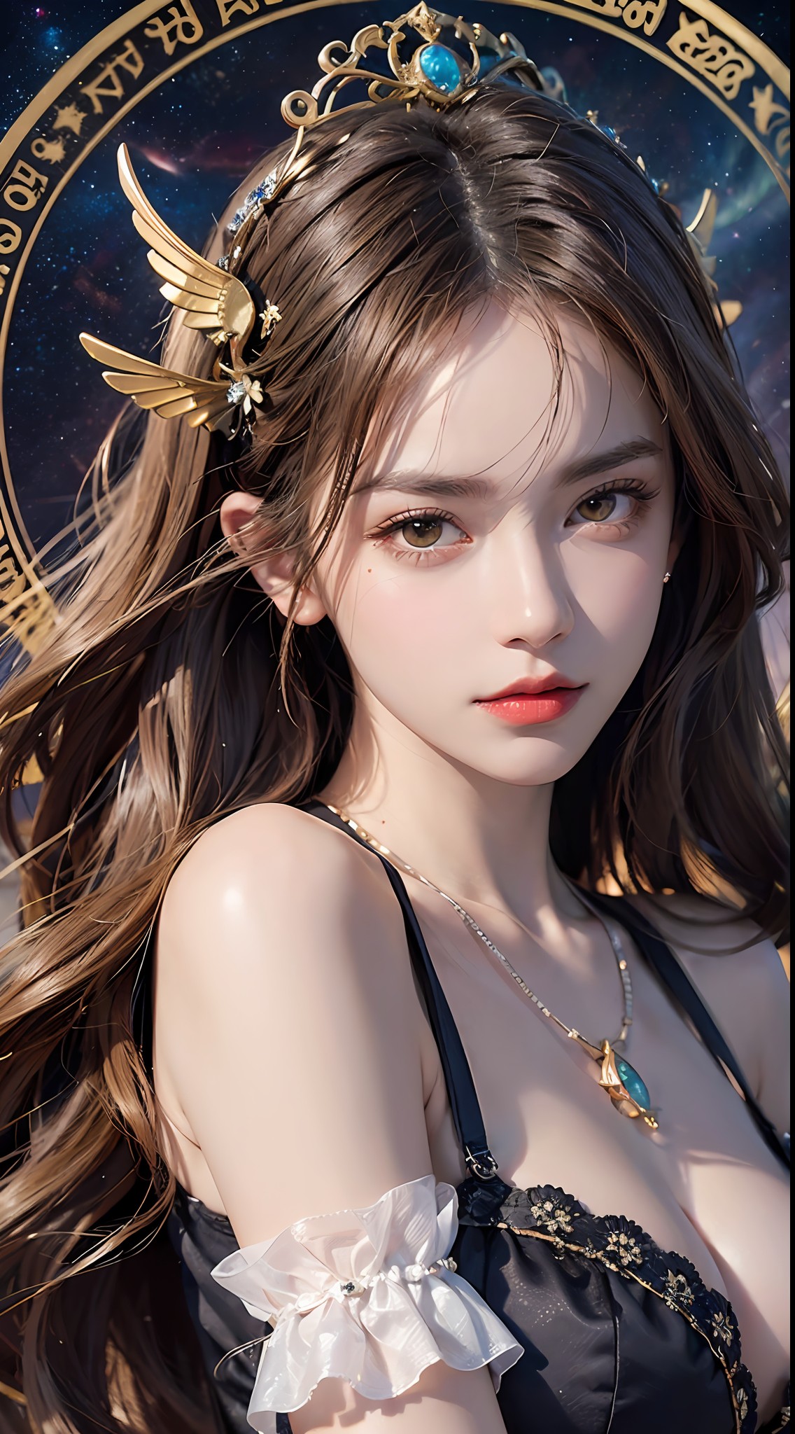 1 beautiful girl in beautiful hanfu costume, thin red silk shirt with many yellow motifs, black ...