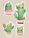 A set of three cactus stickers with different faces and designs - SeaArt AI