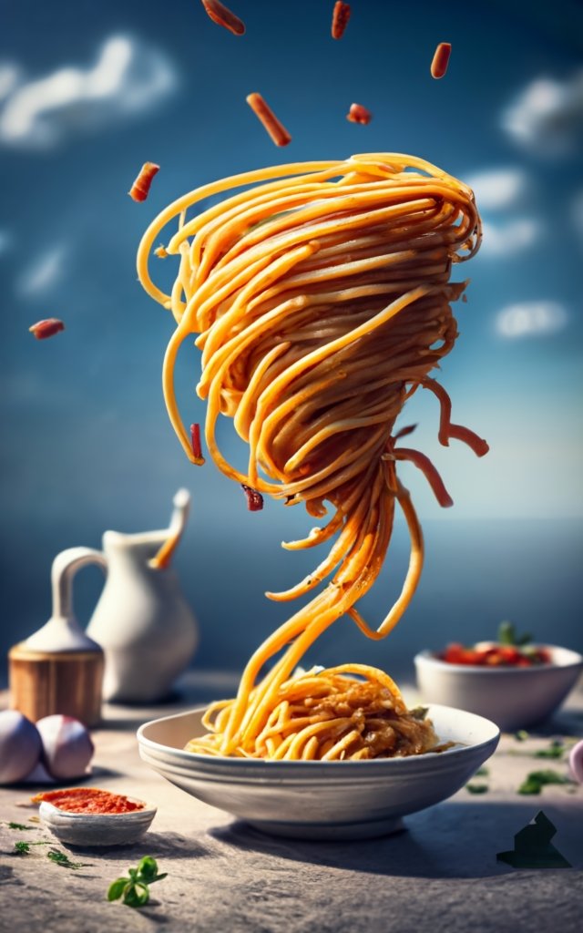 spaghetti_tornado_emanating_from_a_shallow_white created with SeaArt AI