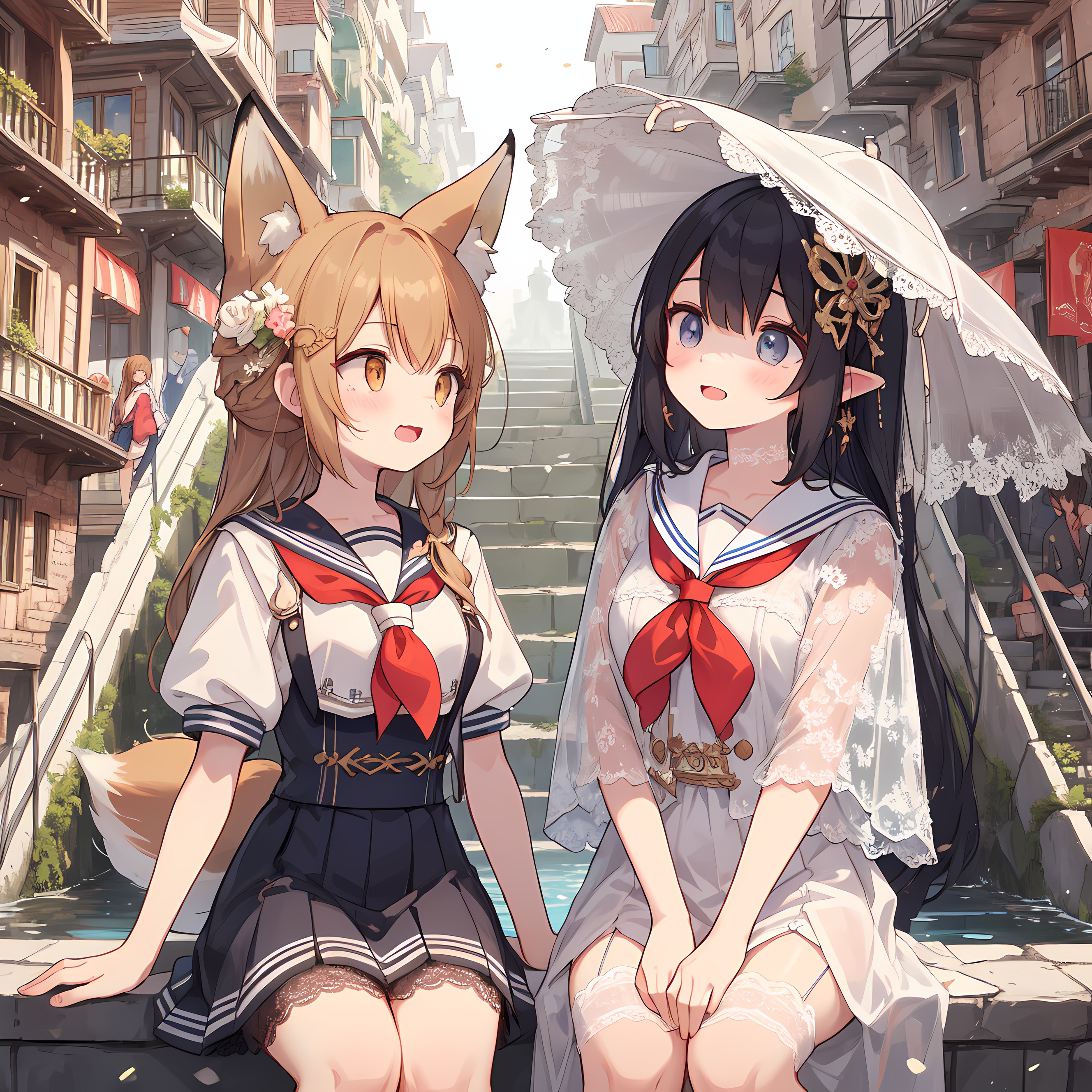 古都と狐少女 creado con SeaArt AI